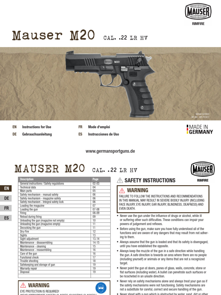 Bedienungsanleitung Mauser-M20 | PDF | Trigger (Firearms) | Magazine (Firearms)