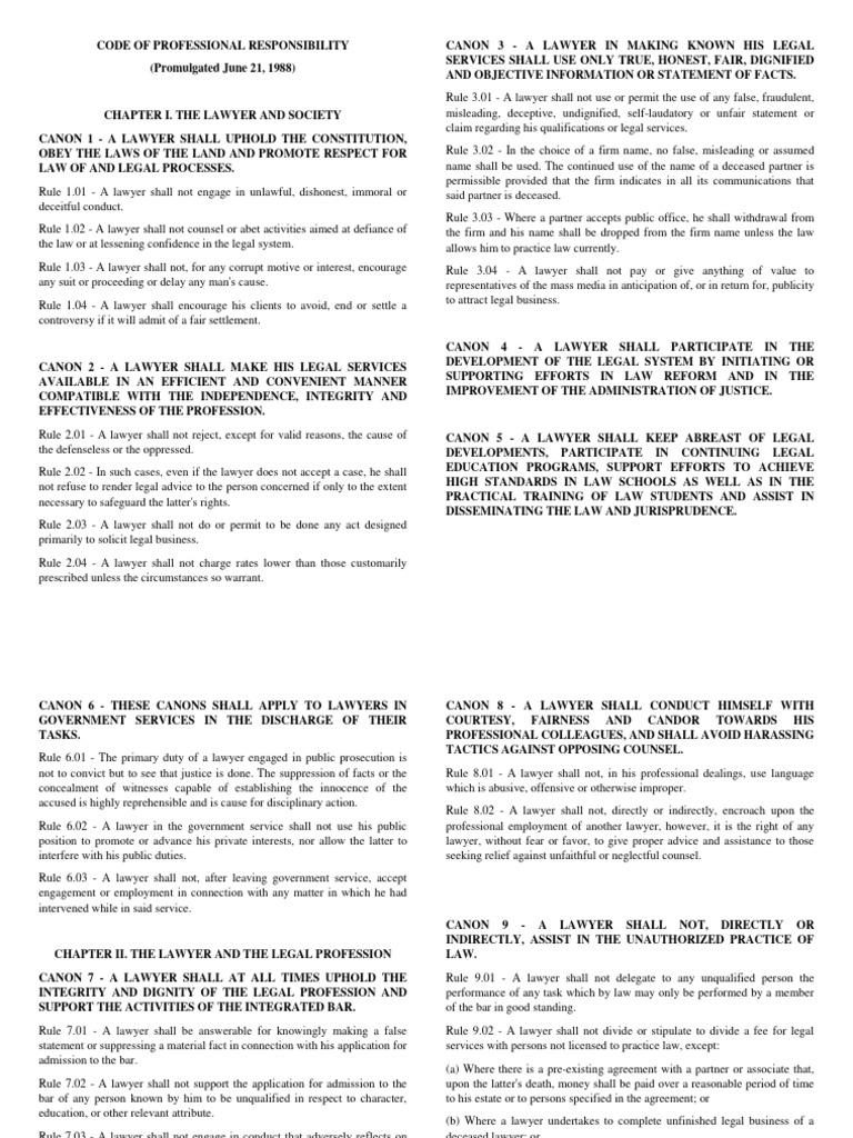 Code of Professional Responsibility | PDF | Lawyer | Conflict Of Interest