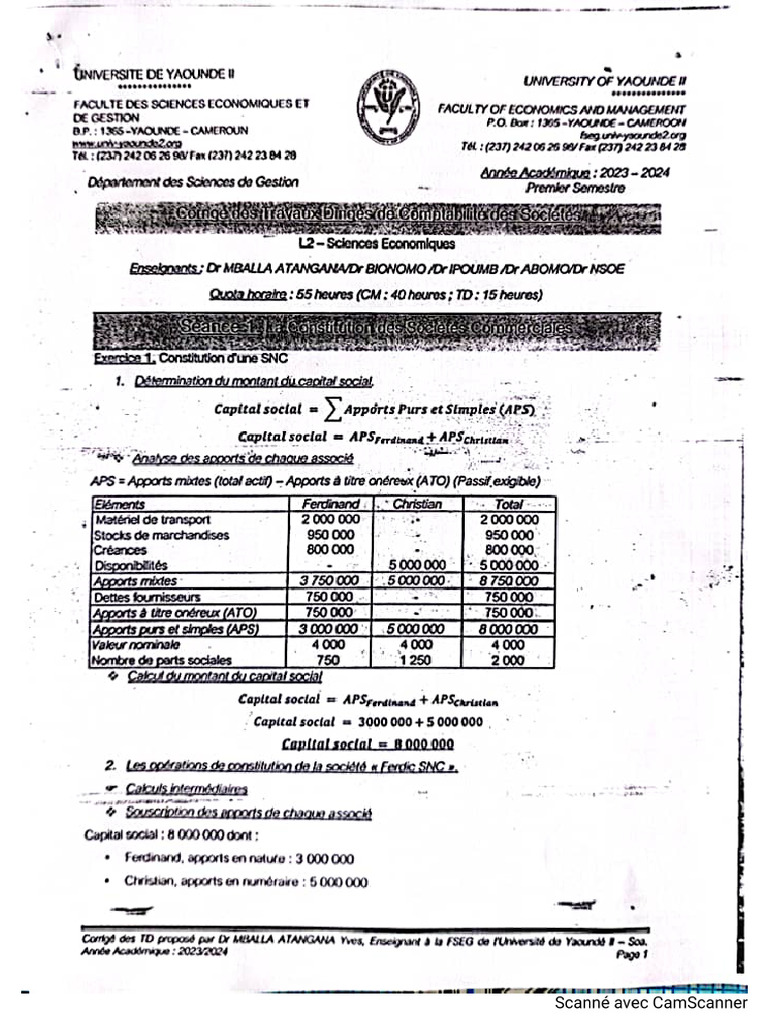 Corrigé TD 1 Compta Des Stés. Ęrblõn | PDF
