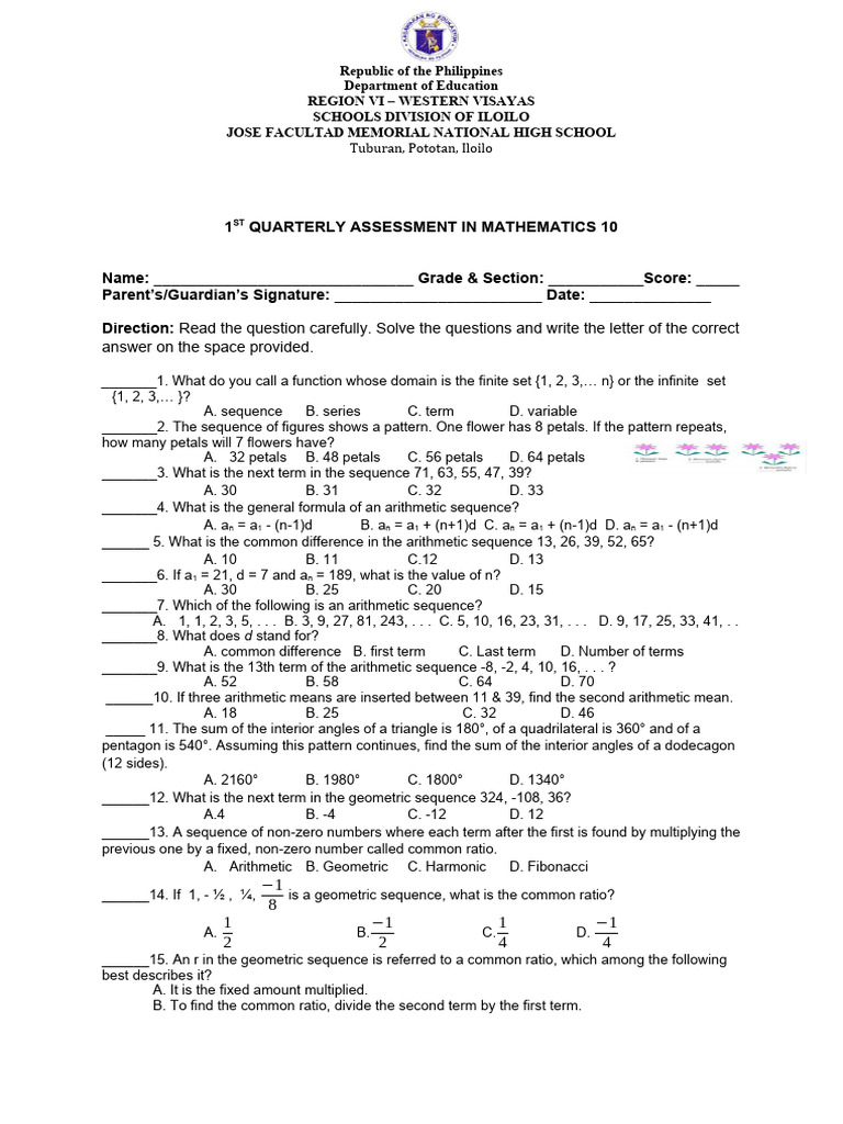 1st Quarter Math 10 | PDF | Mean | Elementary Mathematics