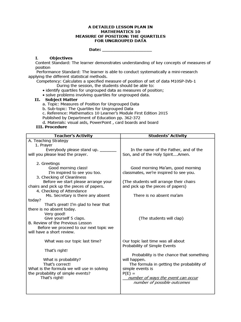 A Detailed Lesson Plan in | PDF