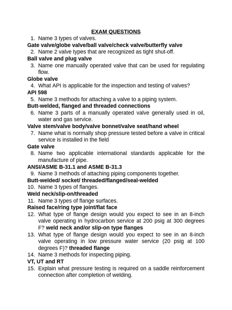 Piping Final Exam | PDF | Valve | Pipe (Fluid Conveyance)