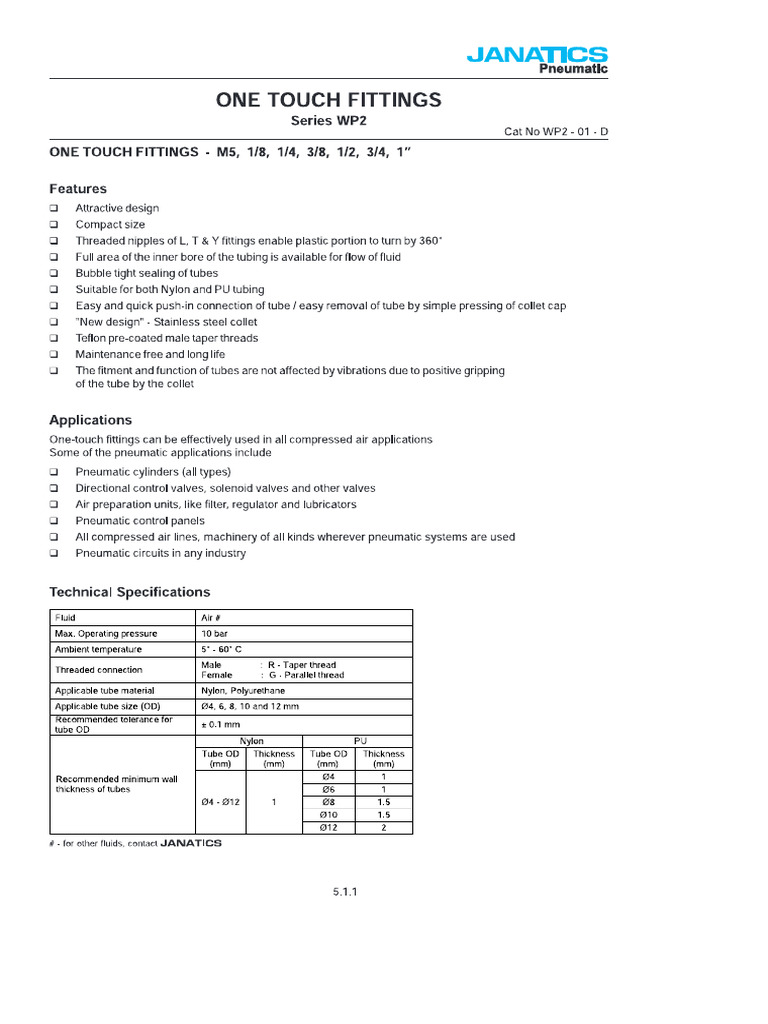 One Touch Fittings WP 2 | PDF