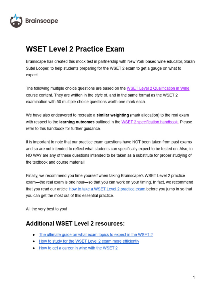 WSET Level 2 Practice Exam Questions | PDF | Wine | Phenolic Content In ...