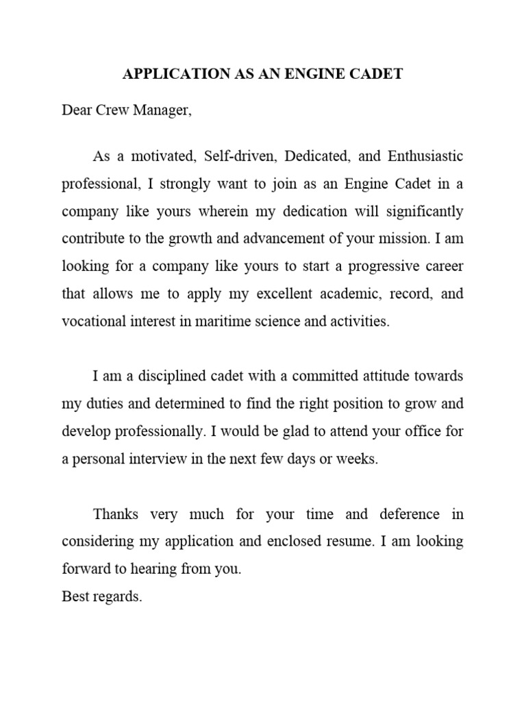 Application As An Engine Cadet | PDF | Career & Growth