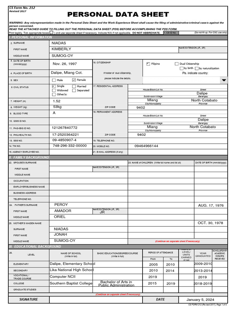 Personal-Data-Sheet-CS-Form-No.-212-Revised-2017-3 | PDF | Government