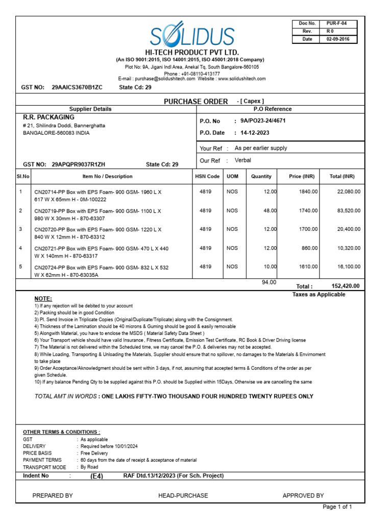 R.R Pakg Po No.4671 | PDF | Business | Transport