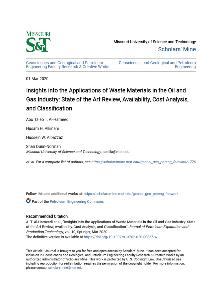 @insights Into The Applications of Waste Materials in The Oil and | PDF ...