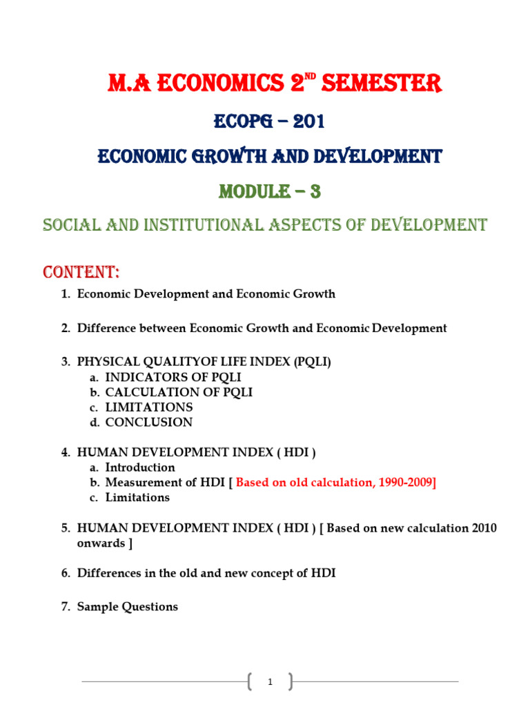 Hdi And Pqli Pdf Human Development Index Economic Growth