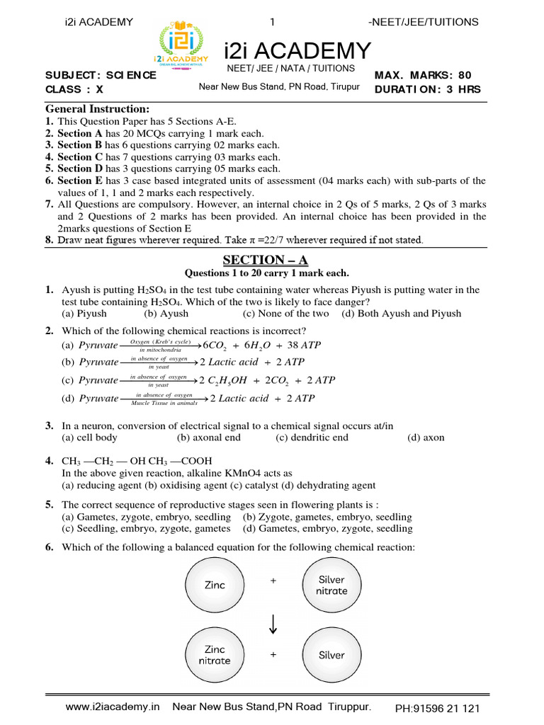 Science Class X Sample Paper Test 04 For Board Exam 2024 | PDF | Metals ...