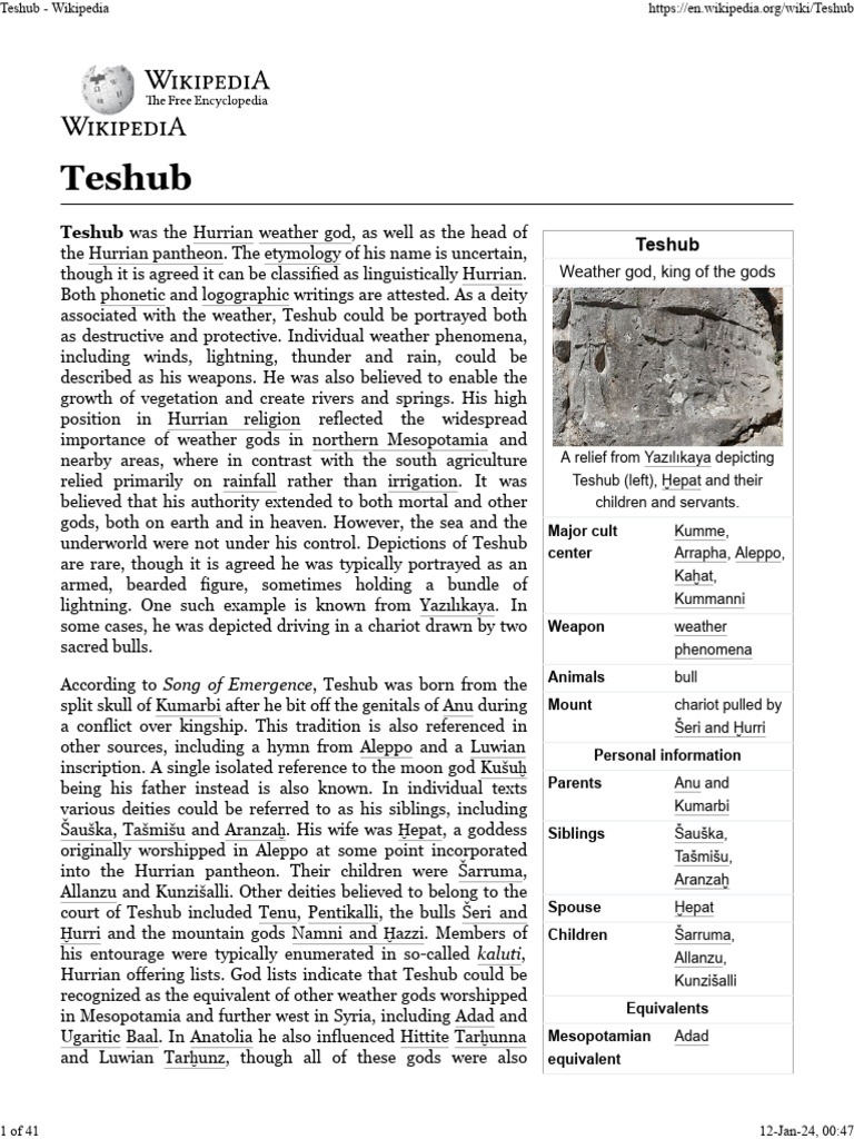 Teshub - Wikipedia | PDF | Ancient Near East | Mythological Characters
