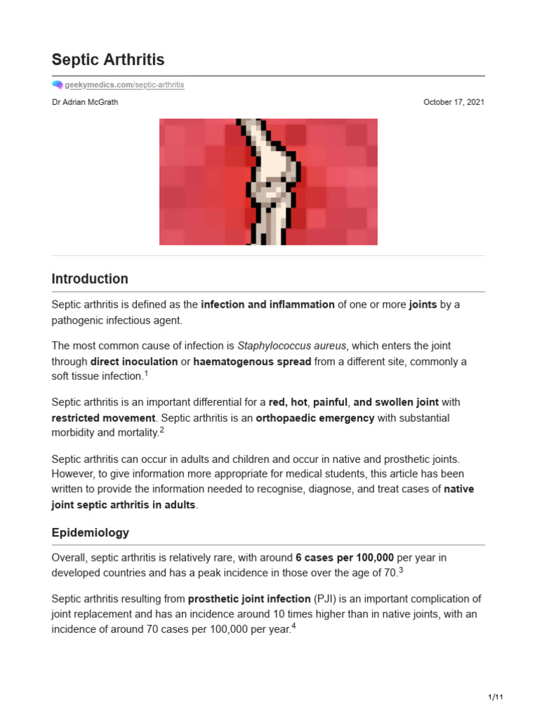 Septic Arthritis NAC OSCE | PDF | Sepsis | Arthritis
