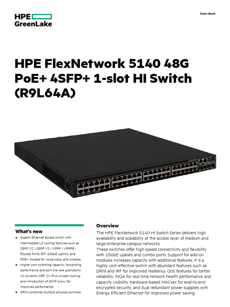 5.HPE Networking Comware Switch 48G PoE+ 4SFP+ 1-Slot 5140HI-PSN1014655839IEEN | PDF | Computer ...