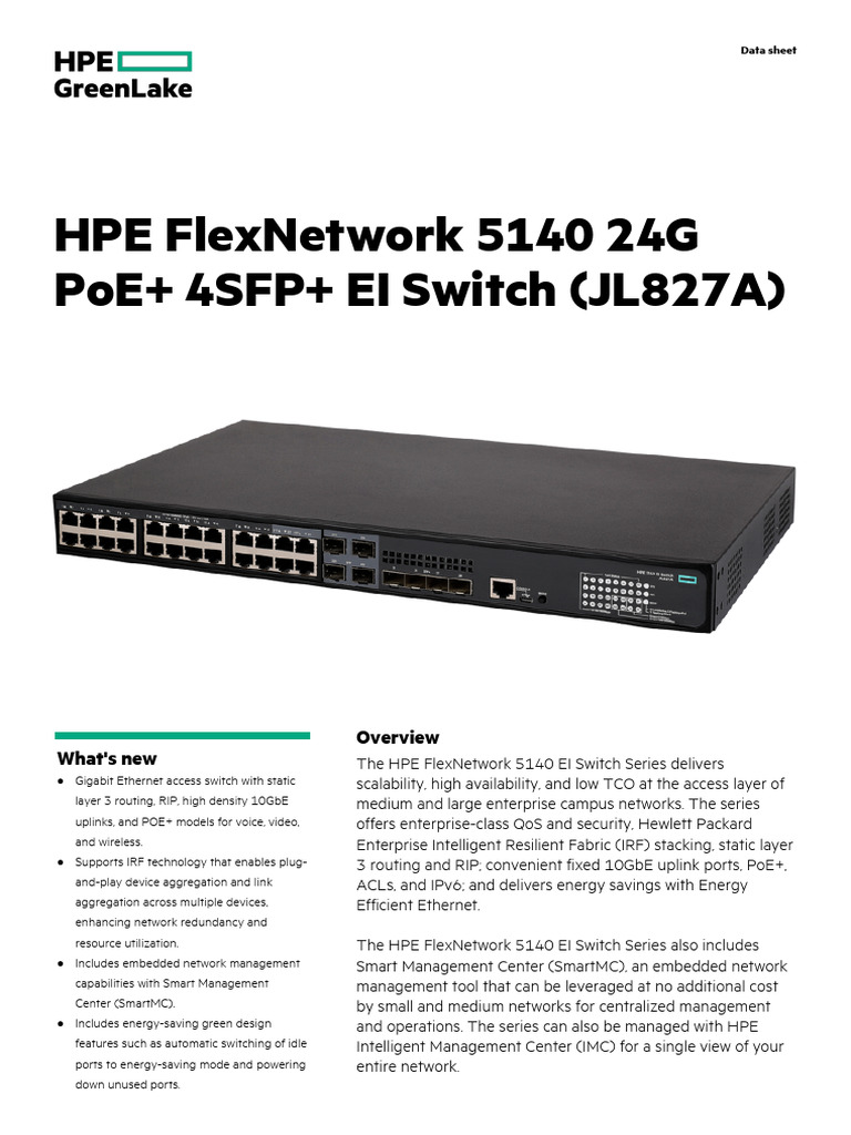 6.HPE Networking Comware Switch 24G PoE+ 4SFP+ El 5140-PSN1013240836BEEN | PDF | Computer ...