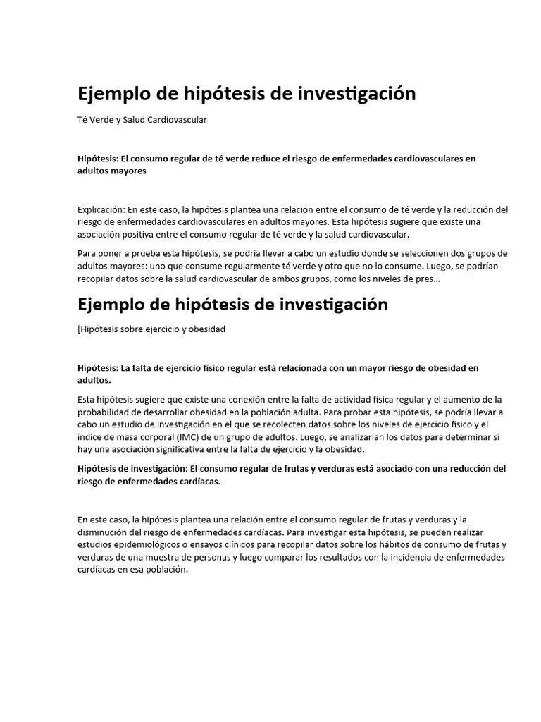 Ejemplo de Hipótesis de Investigación Modulo 8 | PDF | Enfermedades ...