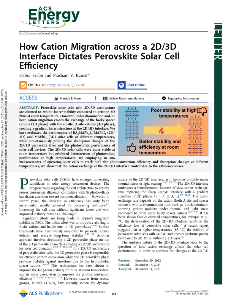 How Cation Migration Across A 2D-3D Interface Dictates Perovskite Solar ... How Cation Migration Across A 2D-3D Interface Dictates Perovskite Solar ...