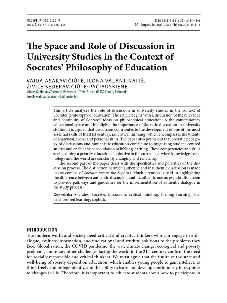 The Space and Role of Discussion in University Studies in The Context ...