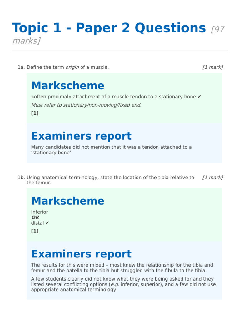SEHS Topic 1 - Paper 2 | PDF | Skeletal Muscle | Anatomical Terms Of Motion