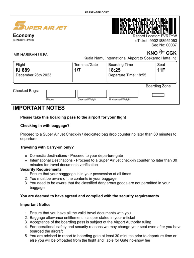 Contoh bentuk tiket | PDF | Baggage | Airport