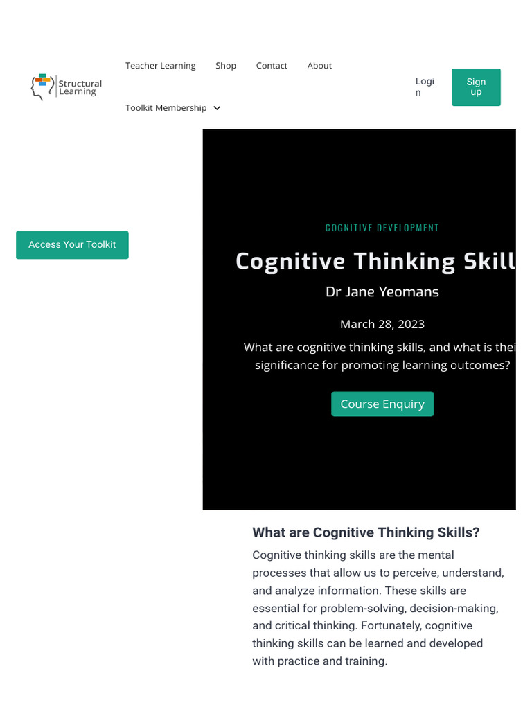 Cognitive Thinking Skills | PDF | Learning | Thought