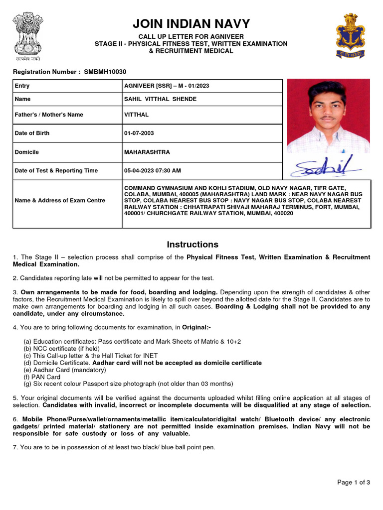 Join Indian Navy: Instructions | PDF