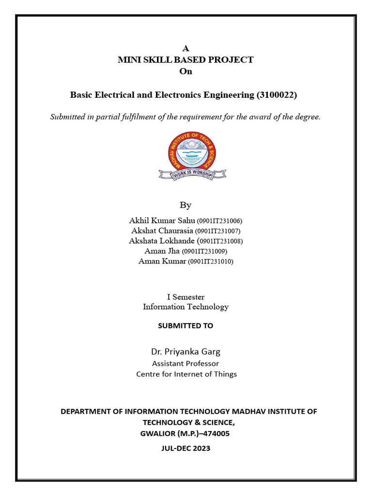 BEEE MIni Project Semester 1 | PDF | Electrical Network | Power Supply