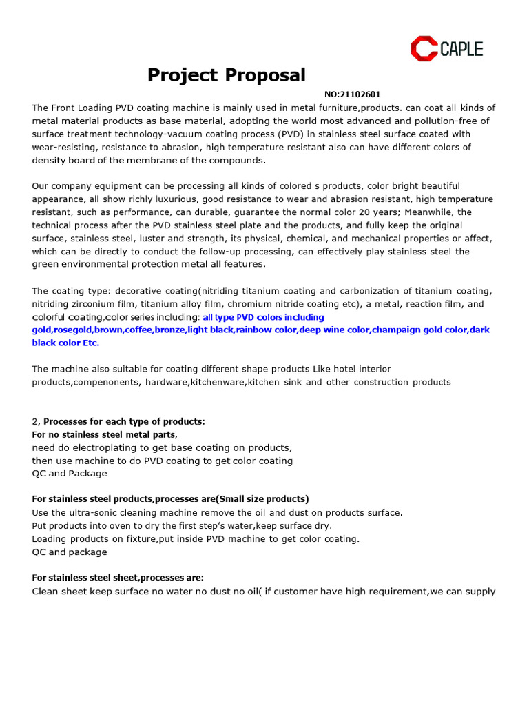 Advanced PVD Coating Machine Proposal | PDF | Metals | Titanium