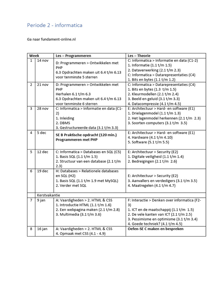 Studiewijzer 2023-2024 Periode 2 | PDF
