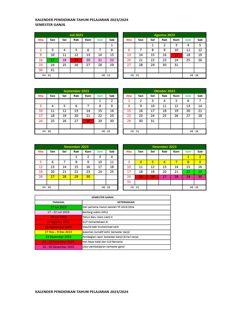Kalender Pendidikan 2023/2024 Lengkap | PDF