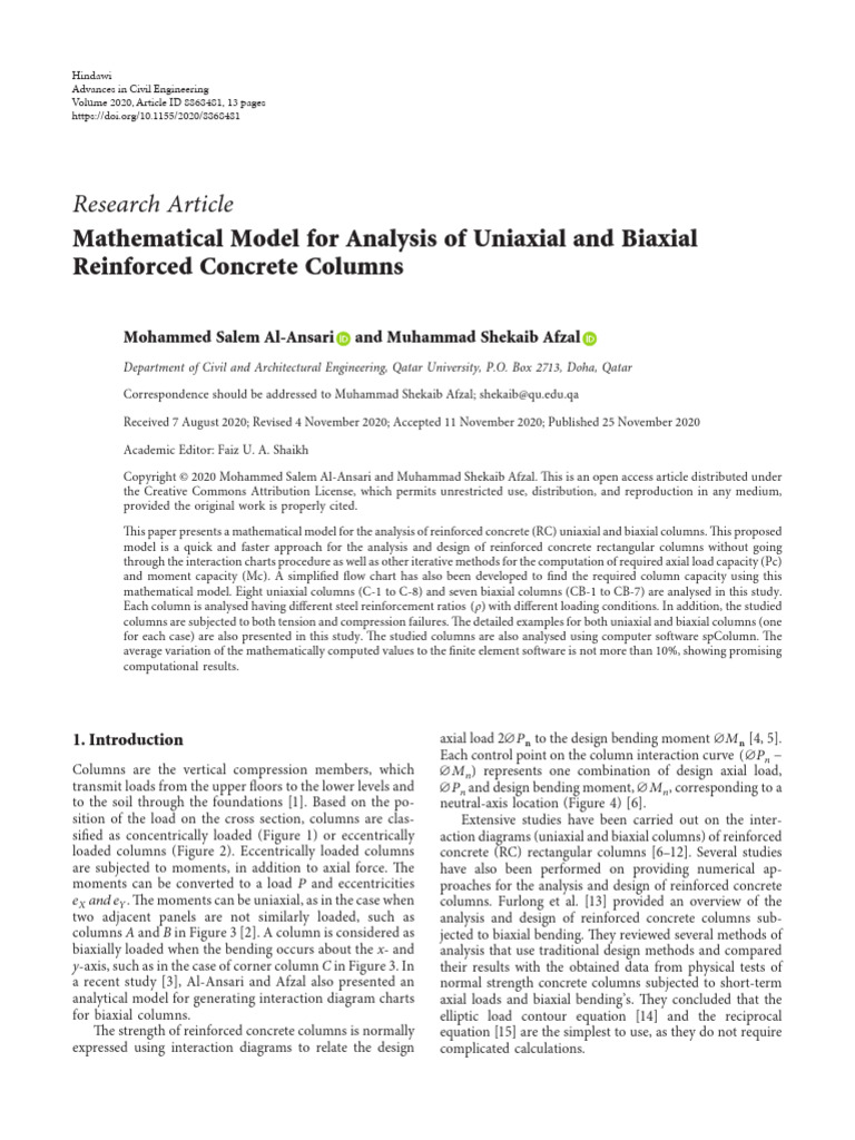 Mathematical Model For Analysis Of Uniaxial And Bi Pdf Column