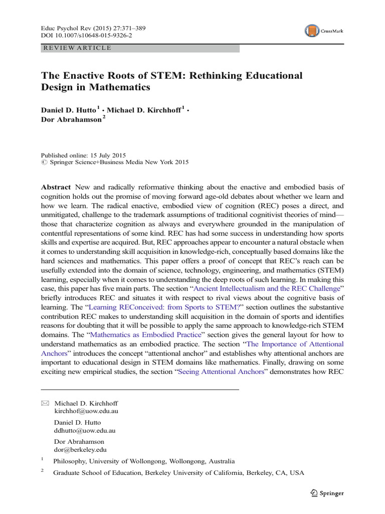 Hutto, Kirchhoff, Abrahamson - 2015 - The Enactive Roots of STEM ...