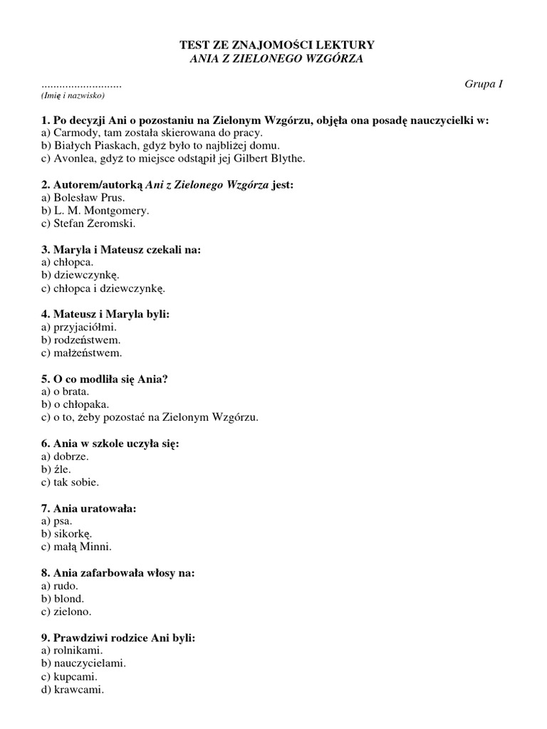 Test Ze Znajomości Ani | PDF