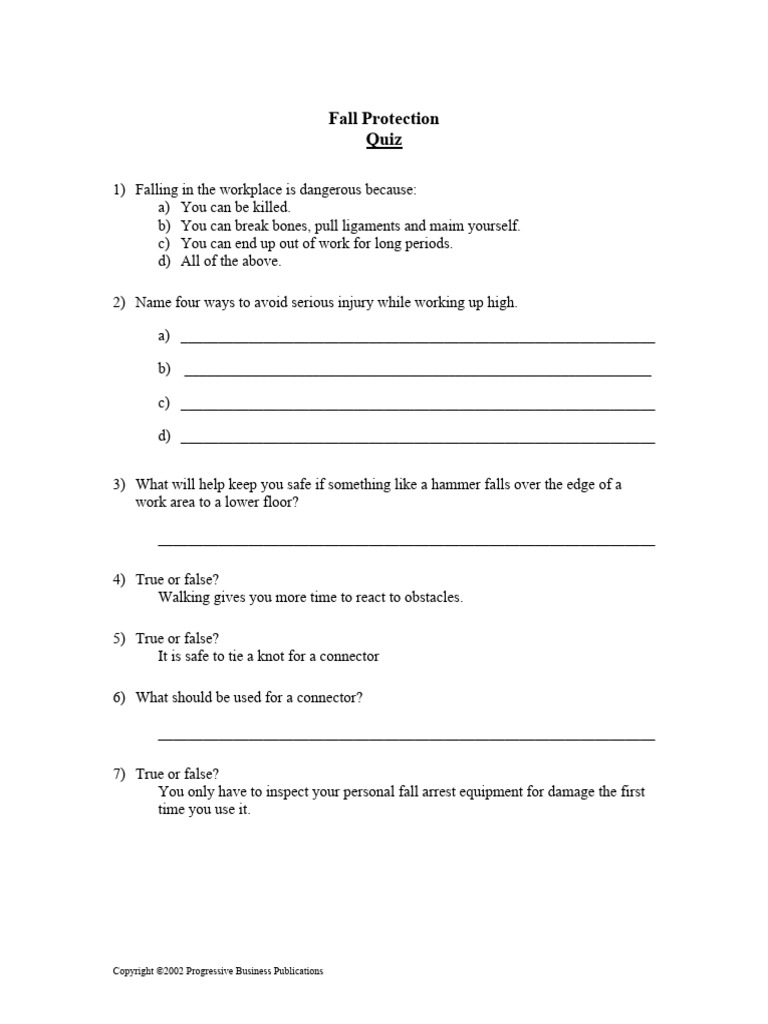 Fall Protection-Quiz | PDF | Safety
