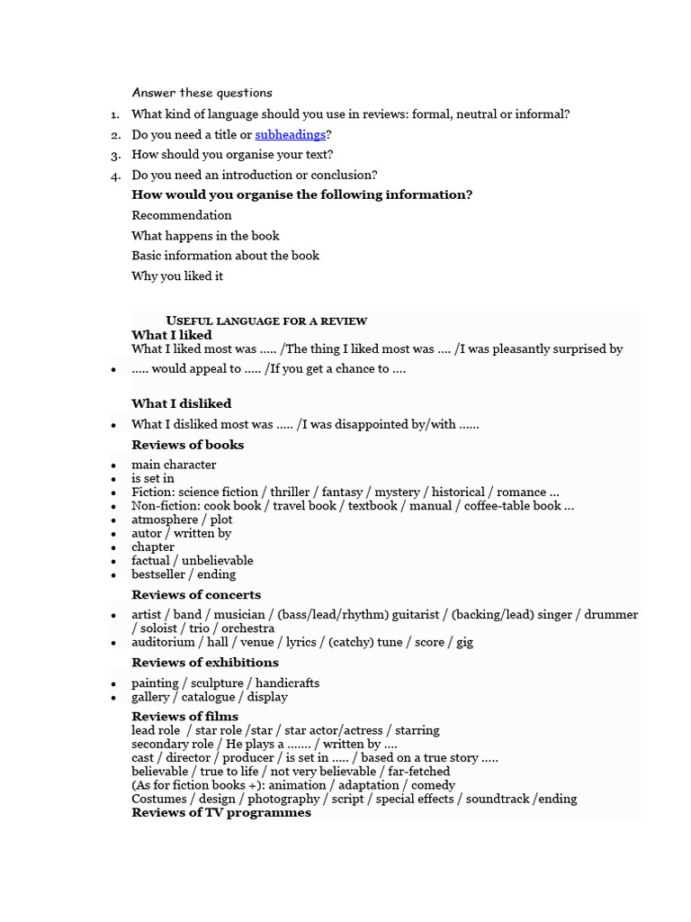 Reviews - Vocabulary | PDF