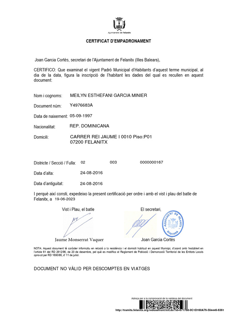 Certificado de Empadronamiento | PDF