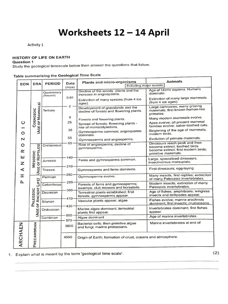 Worksheets 12 - 14 April | PDF | Geologic Time Scale | Earth Sciences