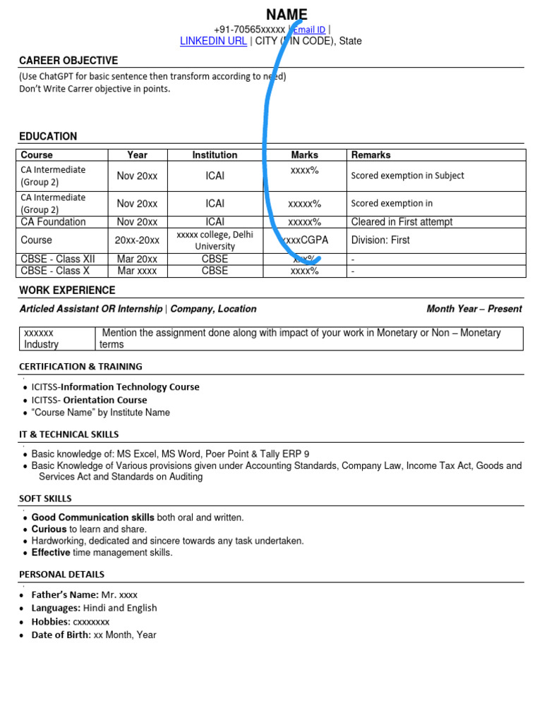NAME _ CA ARTICLESHIP _ RESUME | PDF