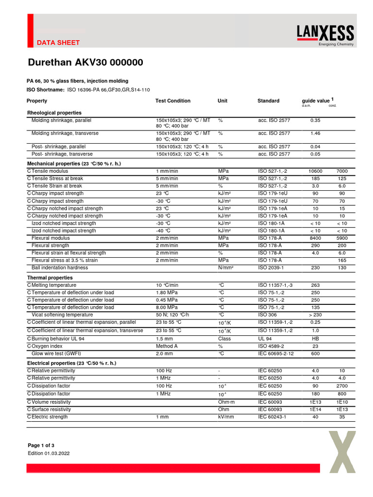 Durethan AKV30 Technical Data Sheet | PDF | Strength Of Materials ...