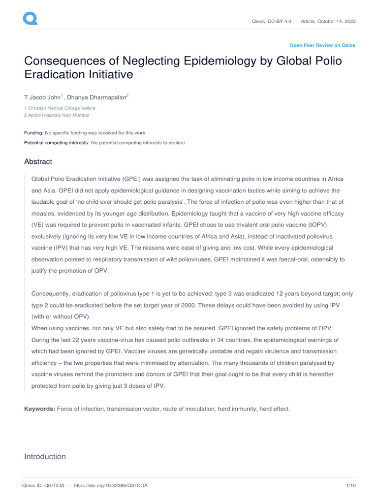 Consequences of Neglecting Epidemiology by Global Polio | PDF ...