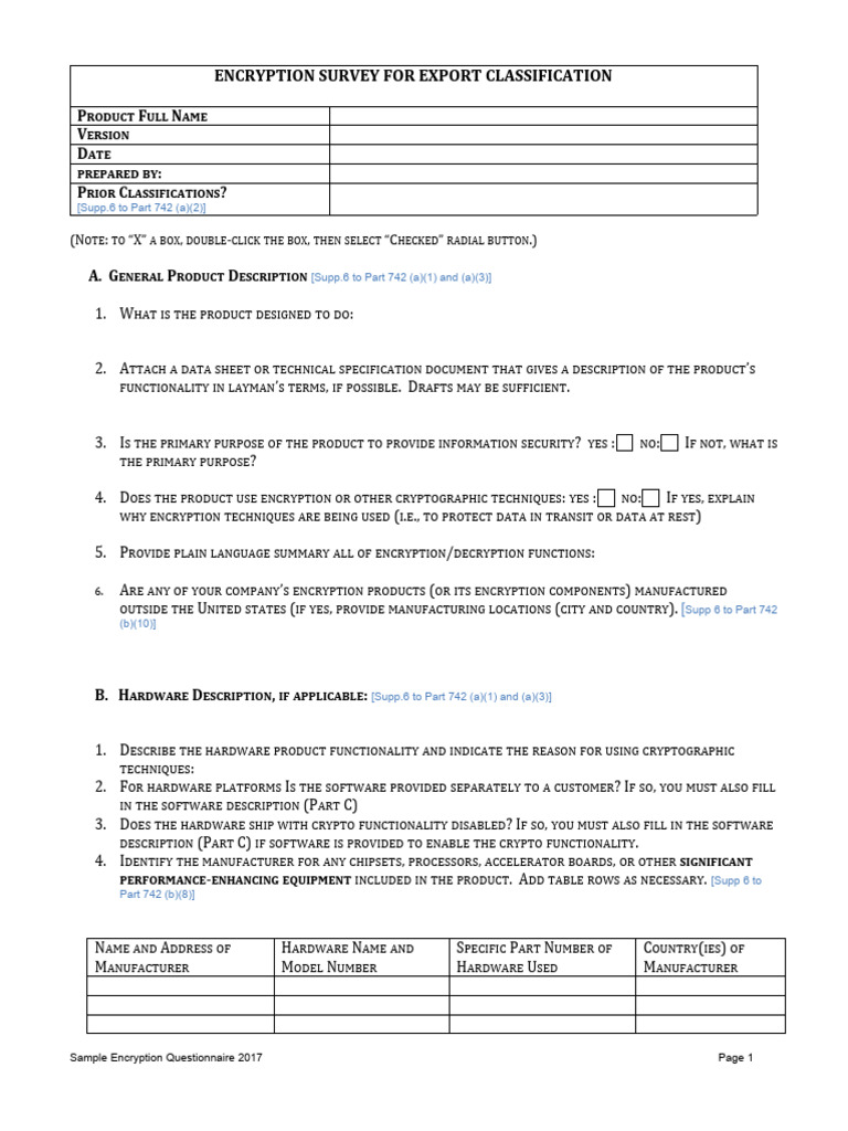 2017 Sample Encryption Questionnaire | PDF | Cryptography | Transport Layer Security