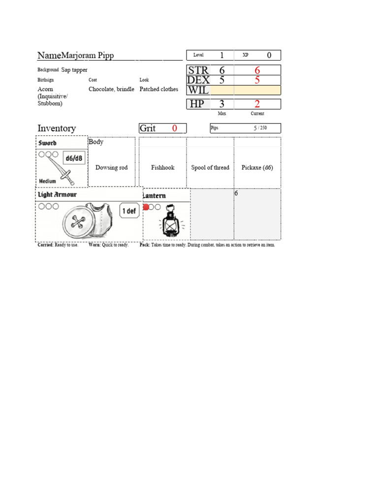 Mausritter Character Sheet v1.0 | PDF
