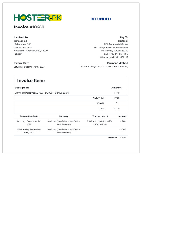 Hoster - PK - Invoice #10669 | PDF