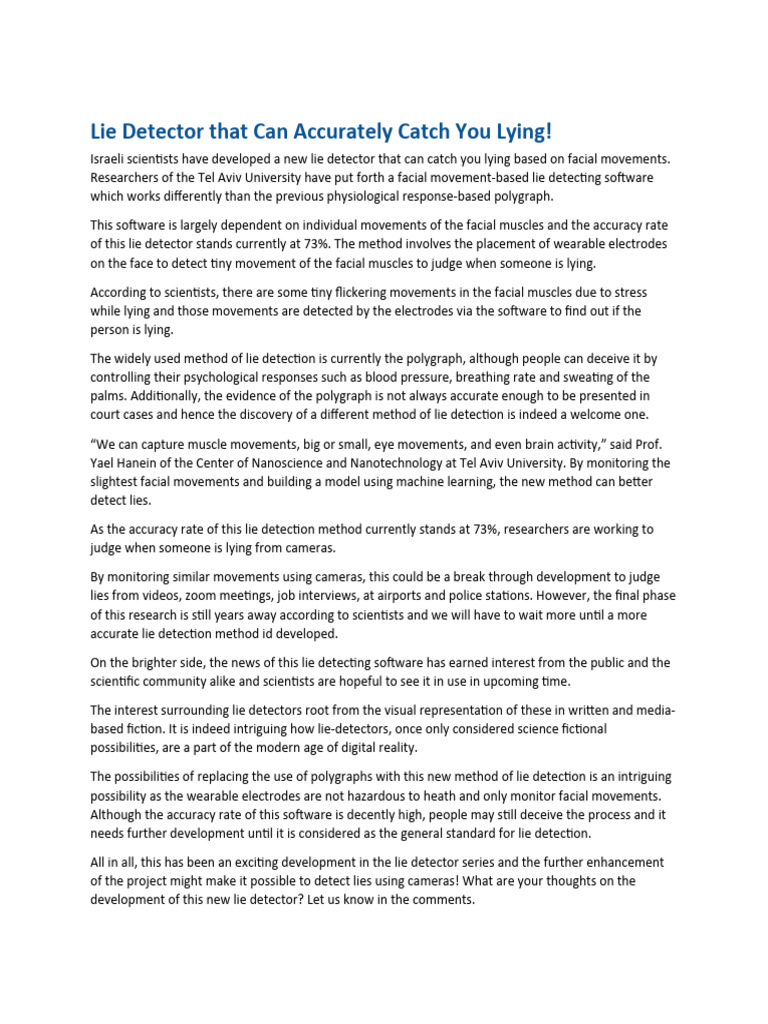 Lie Detector that can Actually Catch You Lying! | PDF | Polygraph