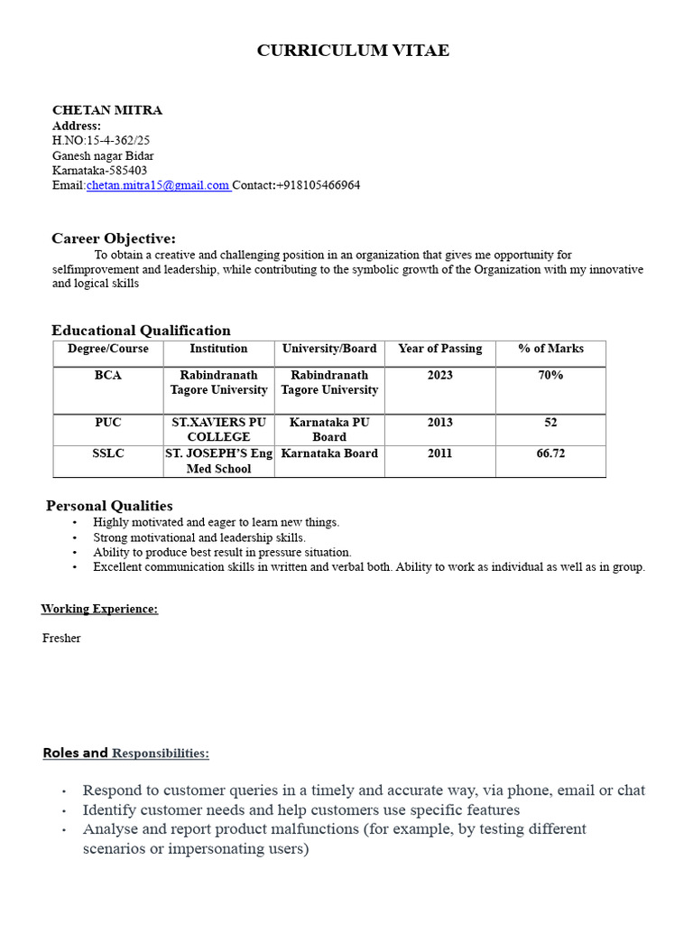 Chetan Mitra's CV and Career Goals | PDF | Human Communication ...