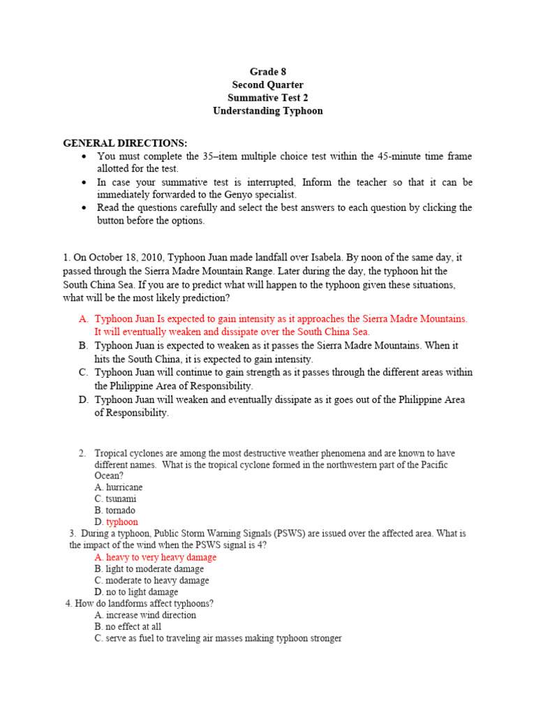 Grade 8 St 2 Answer Key Pdf Tropical Cyclones Wound