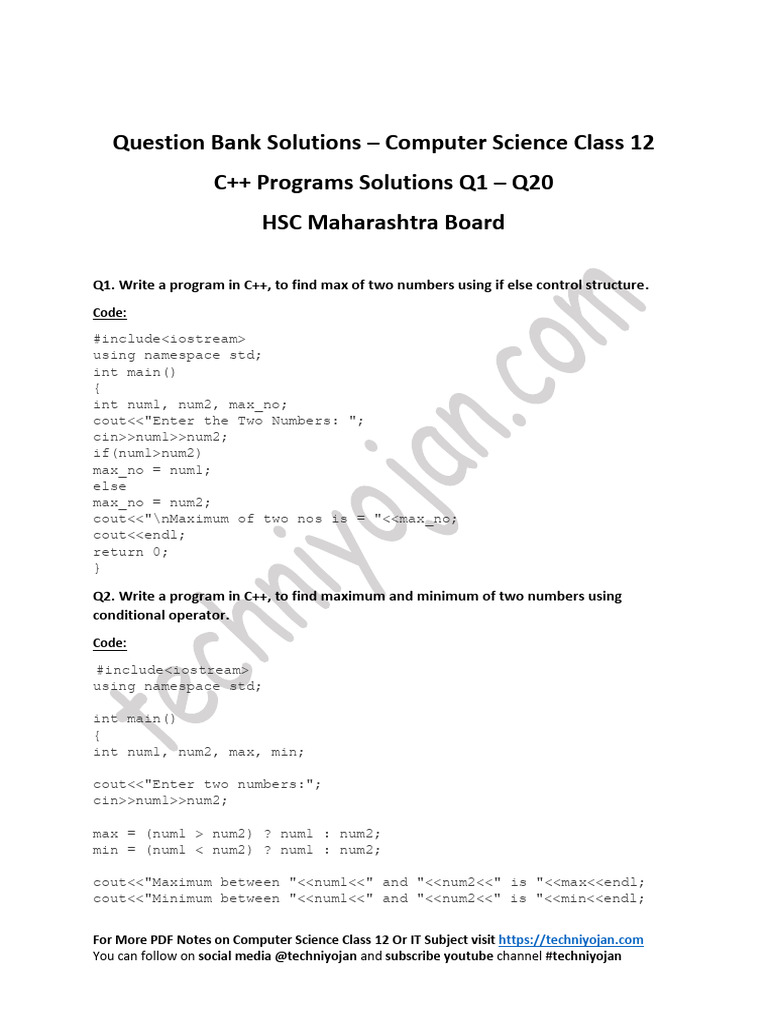 Question Bank Solutions - Computer Science HSC Maharashtra Board ...
