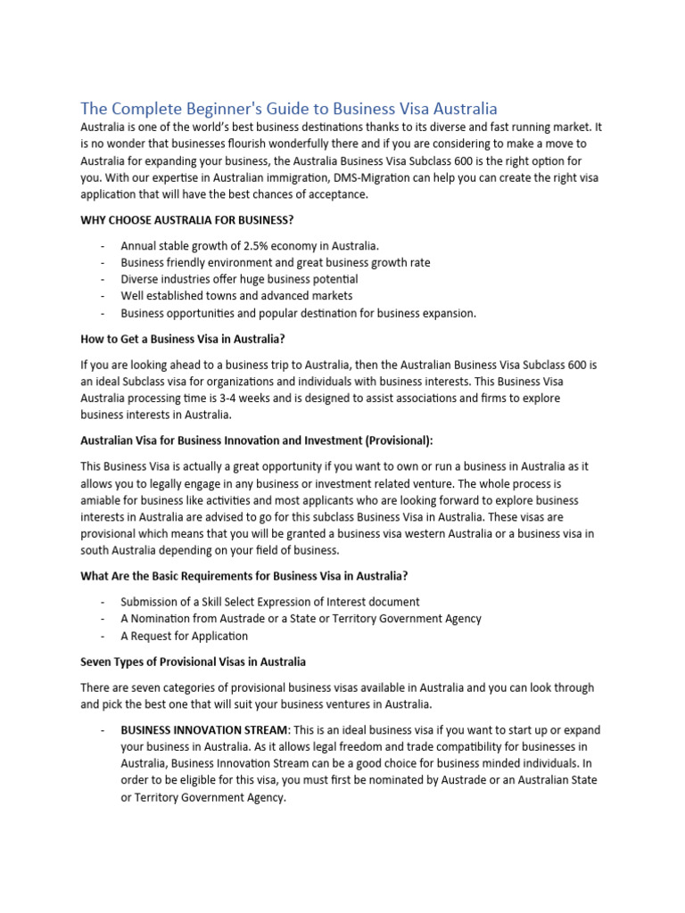 Guide to Australia's Business Visa Options | PDF | Travel Visa | Australia