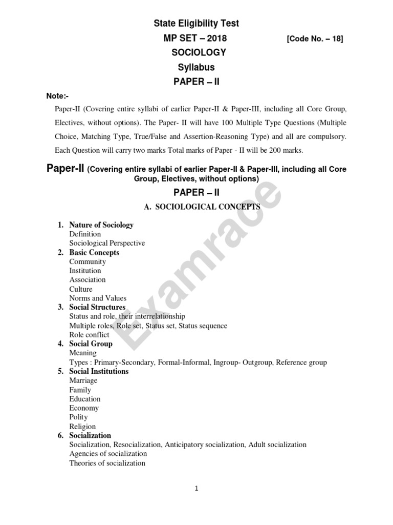 MP SET Sociology Syllabus | PDF | Sociology | Social Stratification