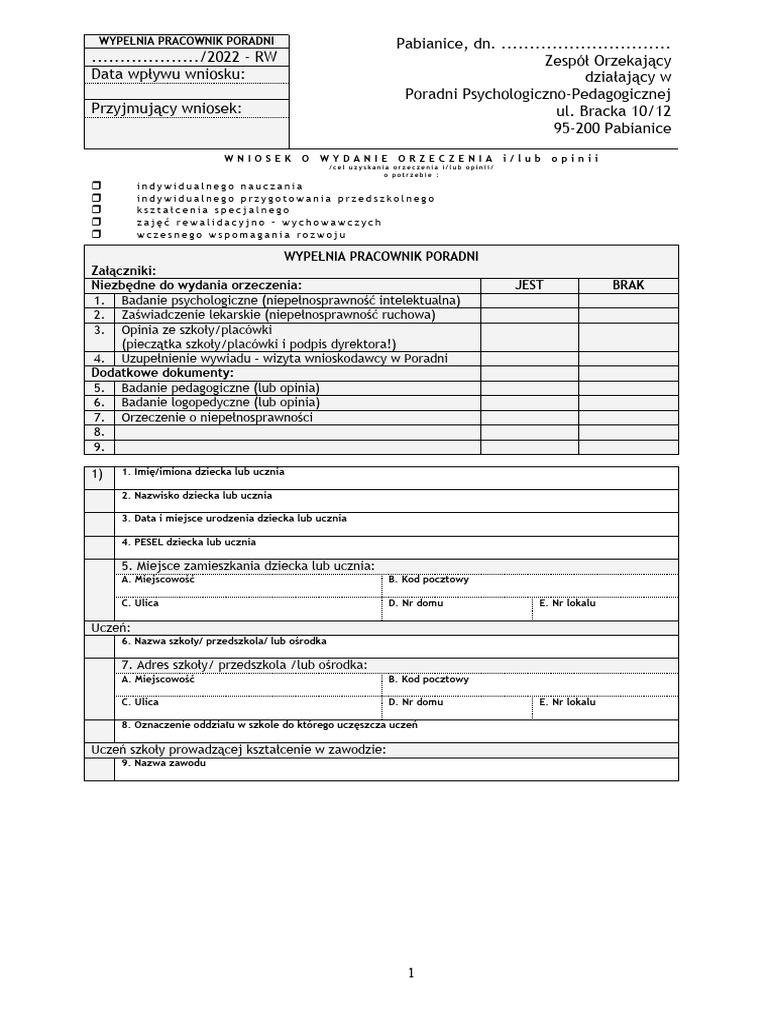 Wniosek o Wydanie Opinii WWR Lubi Orzeczenia Styczen 2022 | PDF