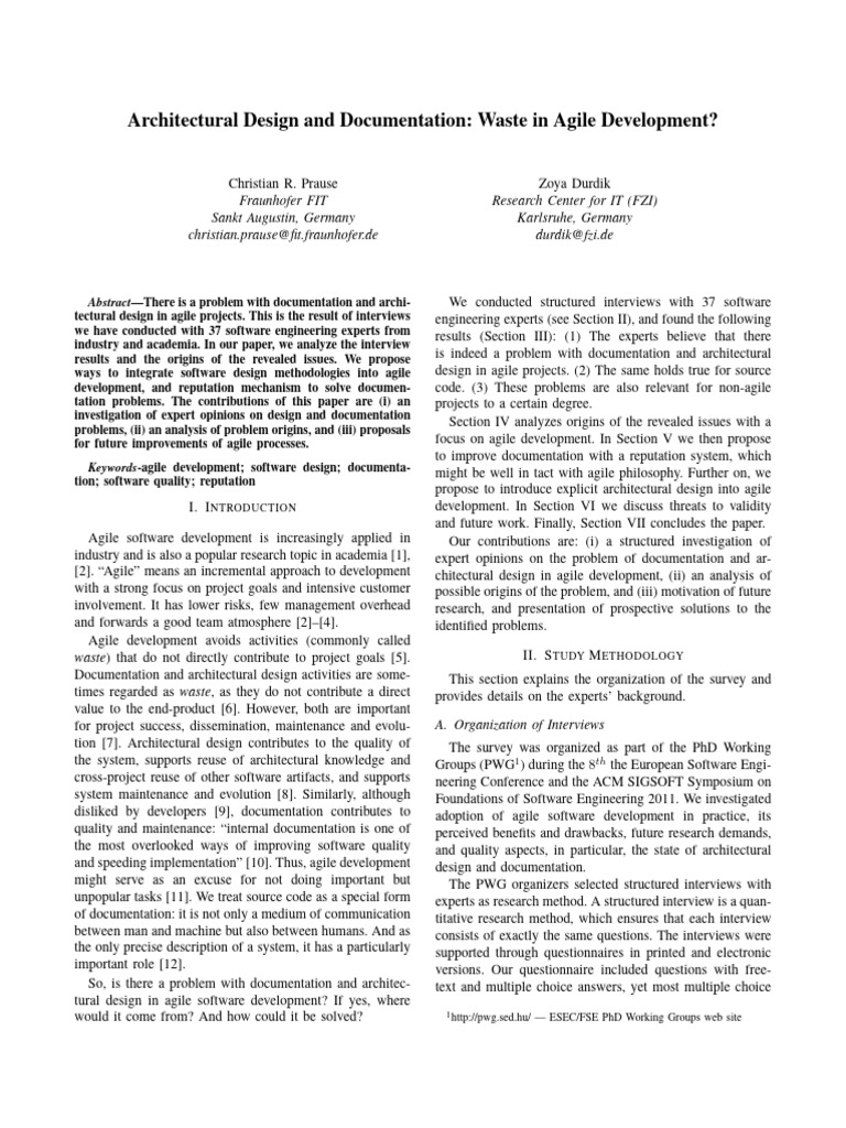 Architectural Design and Documentation Waste in Agile Development | PDF | Agile Software ...